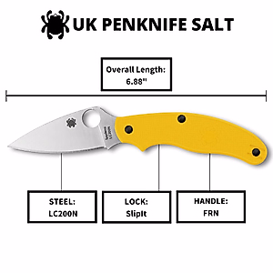 Spyderco Salt UK Penknife with 2.93" LC200N Steel Blade and Lightweight FRN Yellow Handle - PlainEdge - C94PYL