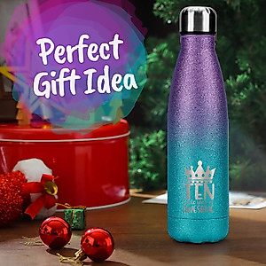 Birthday Gifts for 10 Year Old Girls - Glitter Water Bottle for Kids Children Daughter Granddaughter - 17oz/500ml Stainless Steel Insulated Water Bottle - Best Gift for 10th Birthday, Onebttl
