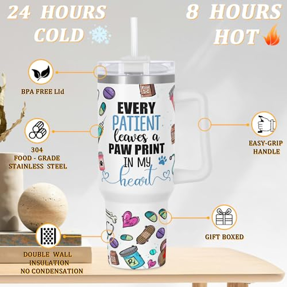 Muwnrol Vet Tech Tumbler - 40 Oz With Handle for Veterinarian, Veterinary Week Gift