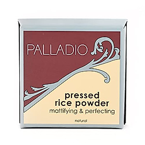 Palladio, Pressed Rice Powder with Mirror Mattifying Makeup Setting that Lasts All Day Instantly Absorbs Oil Works alone or with makeup, Translucent, 0.26 Ounce