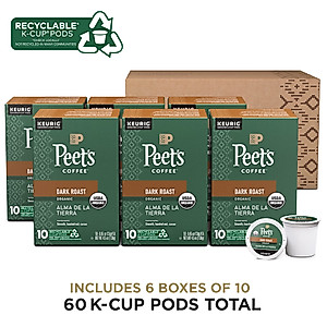 Peet's Coffee, Dark Roast K-Cup Pods for Keurig Brewers - Organic Alma de la Tierra, USDA Organic 60 Count (6 Boxes of 10 K-Cup Pods) Packaging May Vary