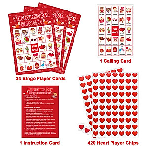 TENDFINE 24 Players Valentine’s Day Bingo Cards - Valentines Bingo Game for Valentine Party School Classroom Family Activities