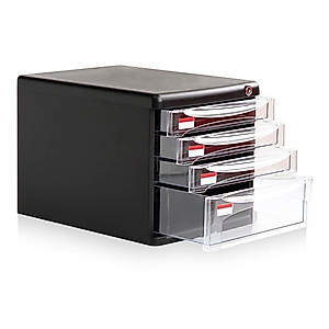 Desktop File Cabinet, Office Storage Box with Lock, Multilayer Drawer Storage Organization-Black (Size : 4-Layer)