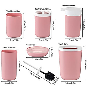 Otostar 6 Piece Bathroom Accessory Set Plastic Bath Accessories Bathroom Gifts Set with Soap Dispenser Toothbrush Holder Tumbler Soap Dish Toilet Brush Holder Trash Can Decor Countertop (Light Pink )
