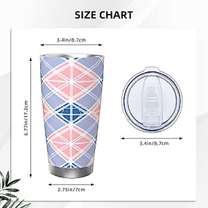 AYCZN Blue Pink Plaid 20 OZ Tumbler Stainless Steel Travel Coffee Mug, Vintage Check Insulated Water Bottle with Lid and 2 StrawsLeakproof Thermal Cup