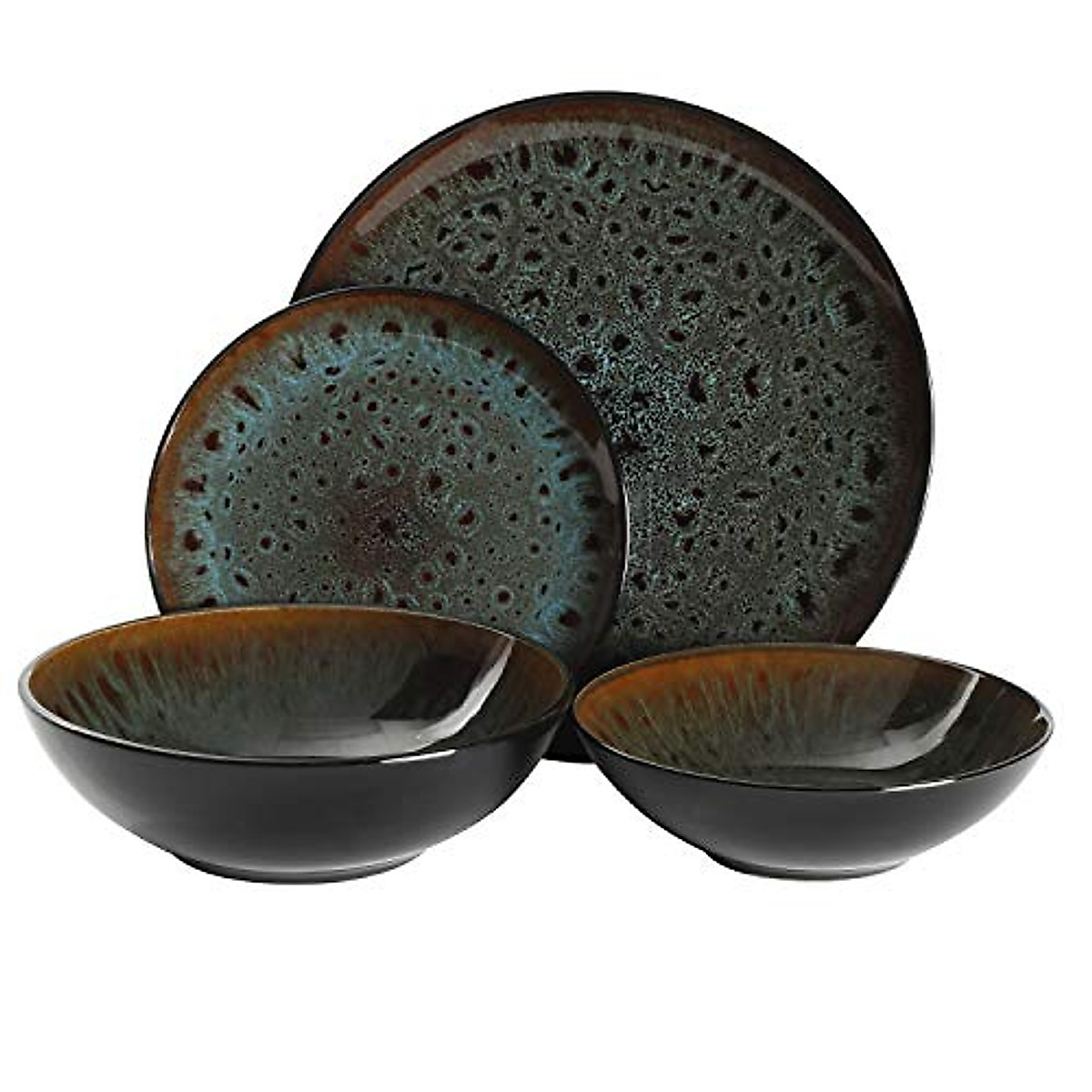Gibson Elite Kyoto Double Bowl Dinnerware Set, Service for 4 (16pcs), Teal