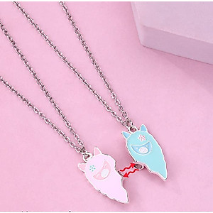 BFF Gift 2Pcs Lovely Magnetic Avocado Whale Dophin Alpaca Ghost Love Heart Pendant Necklace Set Matching Necklace for Girls Sisters-alpaca