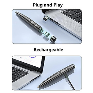 Miritz 4-in-1 Wireless Presenter Clicker with Telescopic Pointer, Presentation Clicker, Stylus Pen - USB Dongle Plug and Play, Rechargeable - Compatible with Smart Board, PC, Laptop, Mac