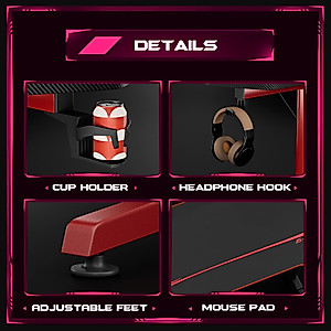 Homall Gaming Desk Computer Desk Racing Style Office Table Gamer Pc Workstation T Shaped Gamer Game Station with Free Mouse Pad, Cup Holder and Headphone Hook (44 Inch, Red)