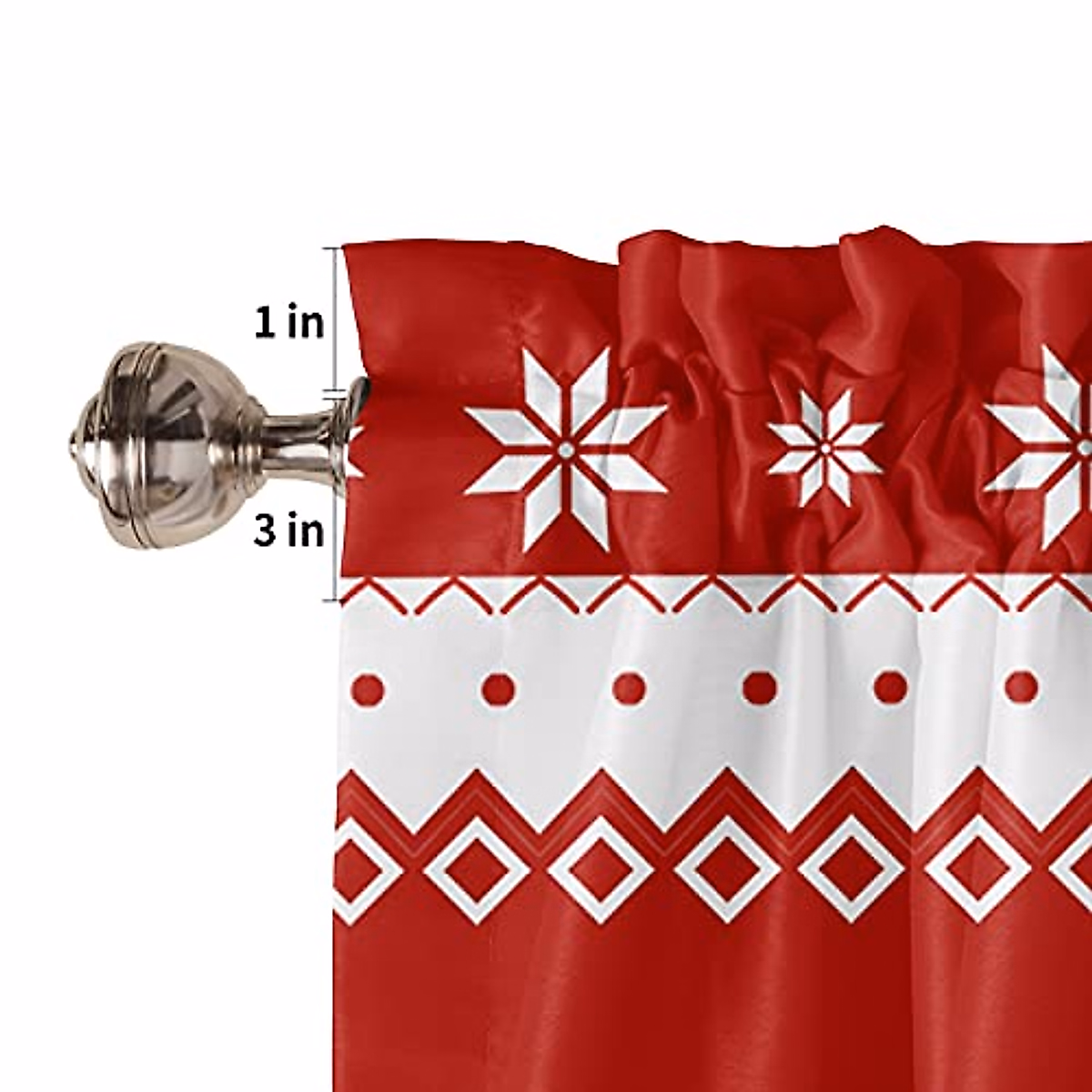 Millxiu Christmas Kitchen Curtain Valance 42x12 inch Merry Christmas White Snowflake Red Backdrop Window Valance for Kitchen and Bathroom,Rod Pocket Short Valances Window Treatment
