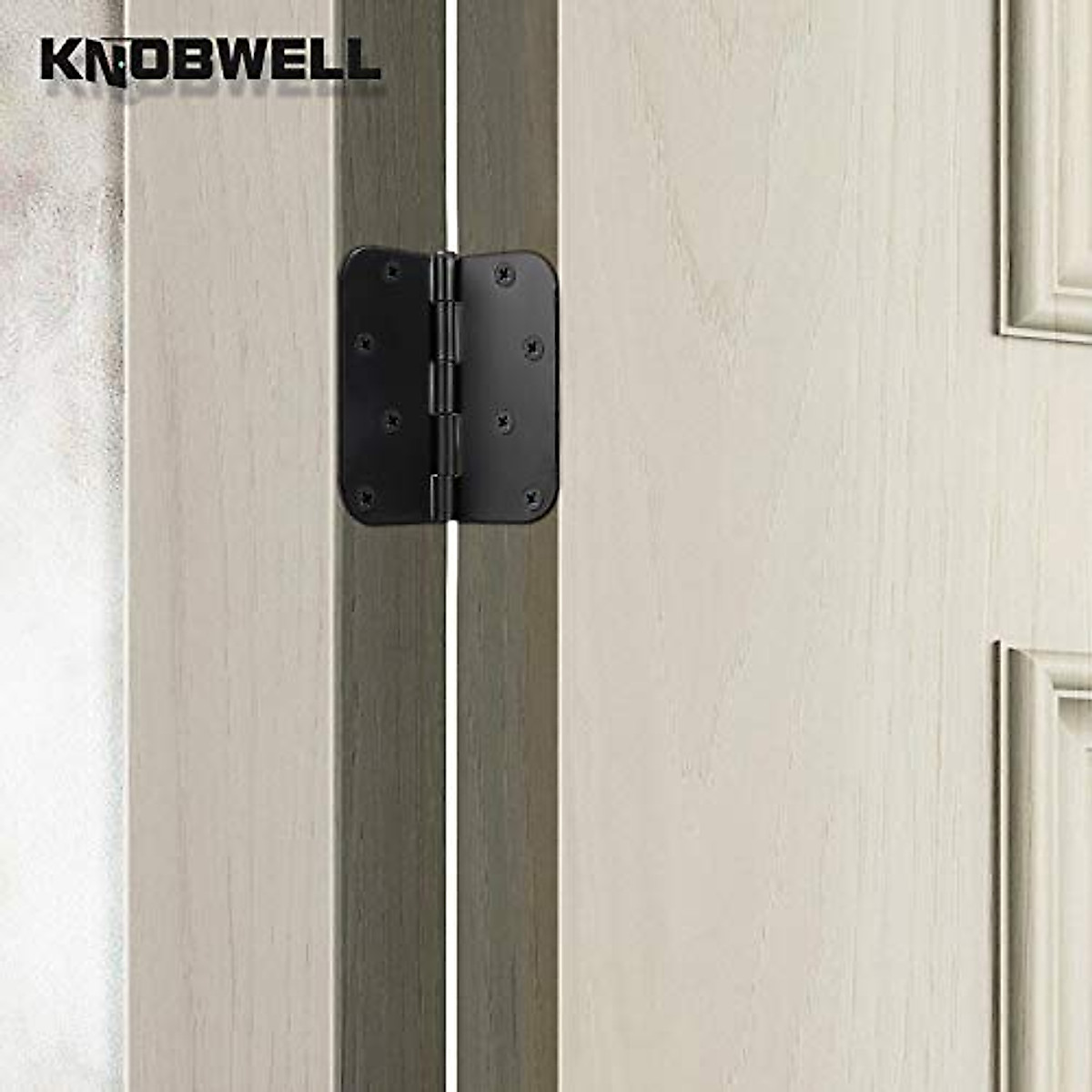 KNOBWELL 3 Pack 8-Hole 5/8-Inch Radius Door Hinges for Interior and Exterior Door Use, 4-Inch by 4-Inch Matte Black Door Hinges