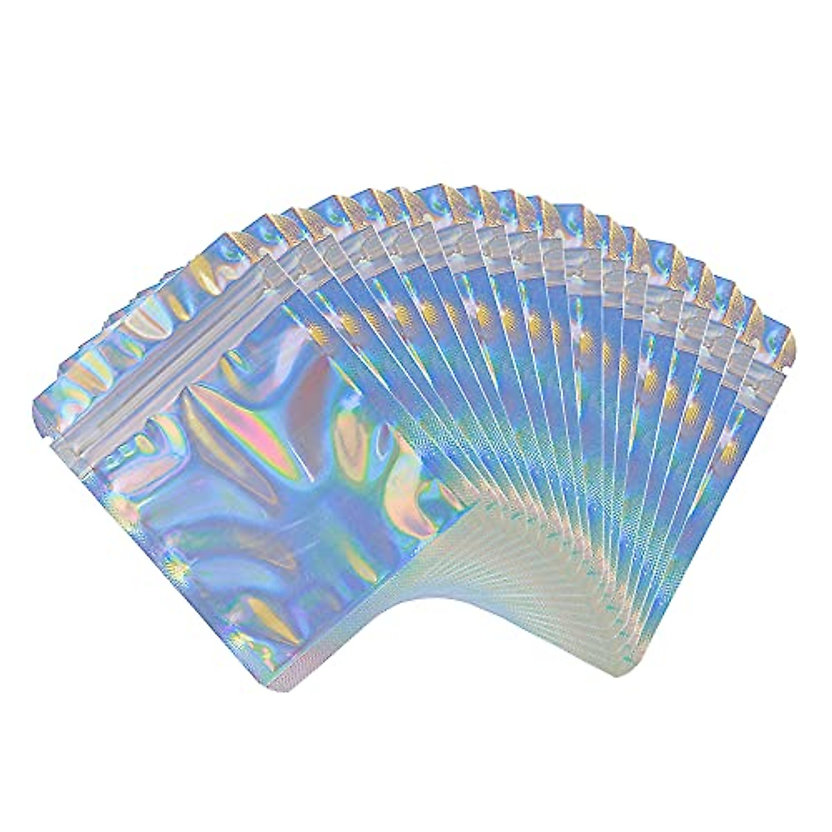 YHJZ 100 Pcs Holographic Bags, 4 x 6" Resealable Smell Proof Bags Resealable Bags for Packaging Ziplock Pouches Bags for Lip Gloss Packaging Mylar Bags for Party Favor Food Storage (4x6 Inch)