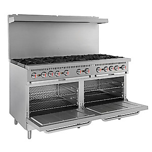 Kratos Commercial Gas Range and Oven - 10 Burners and 2 Full Sized Ovens, Liquid Propane Powered, 360,000 Total BTU Output, 60"W, (29Y-045-LP)
