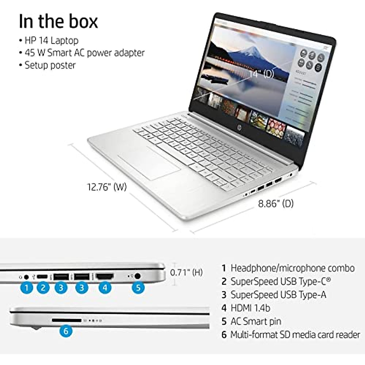 HP 14 Business Laptop Computer, 14" FHD IPS Display, AMD Ryzen 3 3250U, Windows 11 Home, 16GB RAM, 1TB SSD, AMD Radeon Graphics, WiFi 5, HDMI, Type-C, SD Media Card Reader, Long Battery Life, PCS