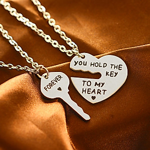 BESPMOSP Set of 2 You Hold The Key To My Heart Forever Matching Pendant Necklace
