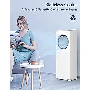 COMFYHOME Bladeless Evaporative Cooler, 3-IN-1 Windowless Portable Air Conditioner, 20ft Remote, 3 Wind Speeds Tower Fan & 8H Timer, 40°Oscillation, 32-INCH Evaporative Air Cooler for Home & Room