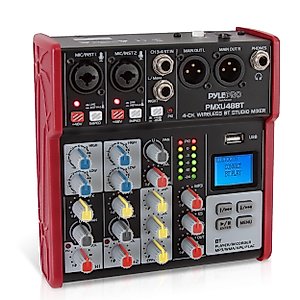 PYLE Studio Audio Sound Mixer Board - 4 Channel Bluetooth Compatible Professional Portable Digital DJ Mixing Console with USB Mixer Audio Interface - Mixing Boards For Studio Recording - PMXU48BT