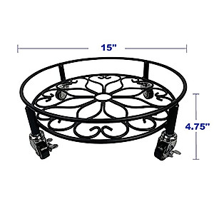 Cocoyard Heavy Duty Metal Plant Caddy Planter Dolly, Flower Pot Holder Rack for Indoor Outdoor Planter Support Planter Pot Trivet (14-Inch Black)
