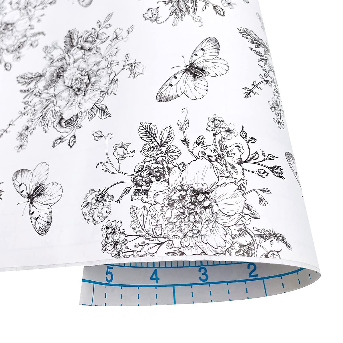 SimpleLife4U Easy Apply Shelf Liner Removable Furniture Paper Decorative Workspace Organizers Sofa Tables, Black-White Peony Butterfly, 17.7 Inch by 9.8 Feet