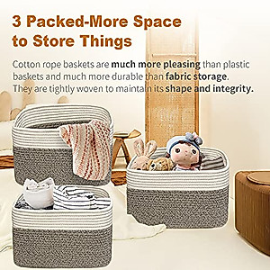Desihum 3 Pack Cotton Rope Basket for Organizing, Woven Storage Basket with Handle , Decorative Baby Nursery Blanket Baskets Living Room Bin for Kids Clothes, Toys, Books, Fruit, Towel, 15×10 × 9 inch