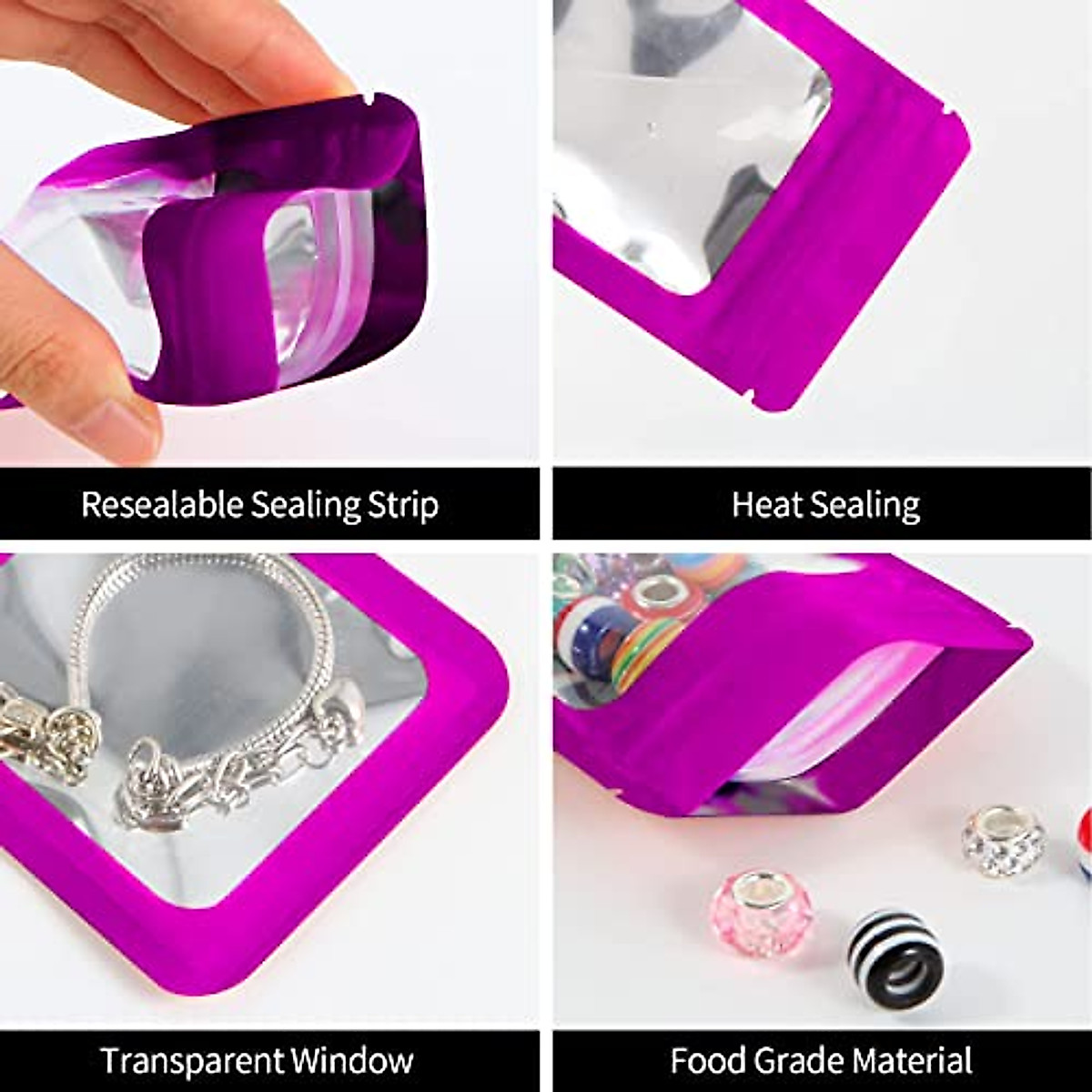 YHJZ 100 Pcs Resealable Mylar Bags, Smell Proof Bags for Packaging, Ziploc Pouch Bags for Food Storage Jewelry Electronics Storage (4x6, Purple)…