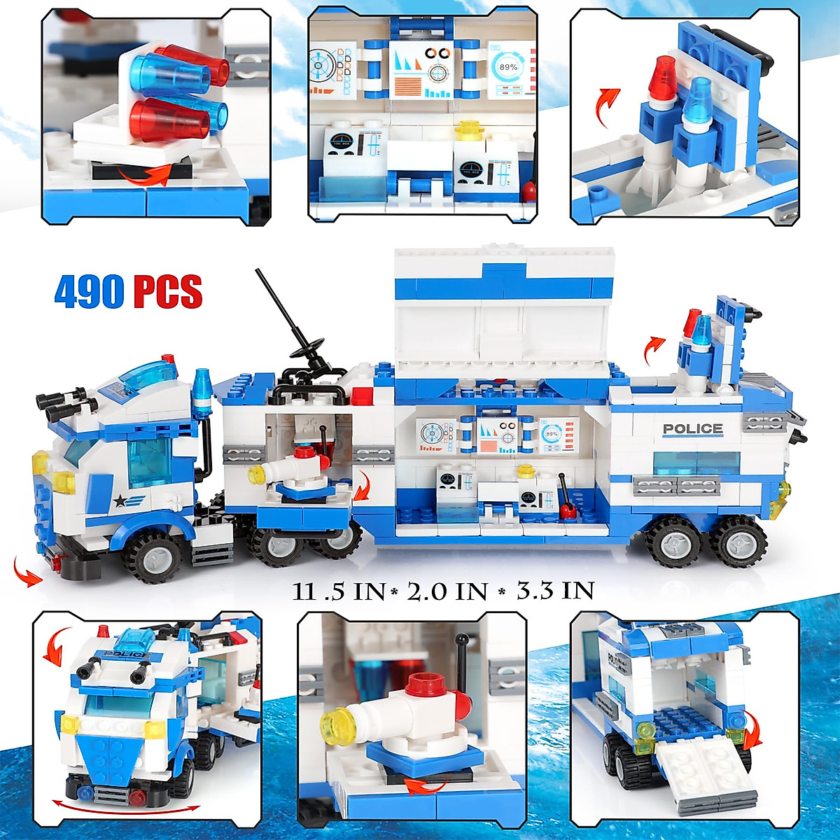 EP EXERCISE N PLAY 1338 Pieces City Police Car Building Sets, Police Station Truck Toy Blocks Set with Prison Helicopter Cop Car Boat for Boys and Kids Aged 6-12