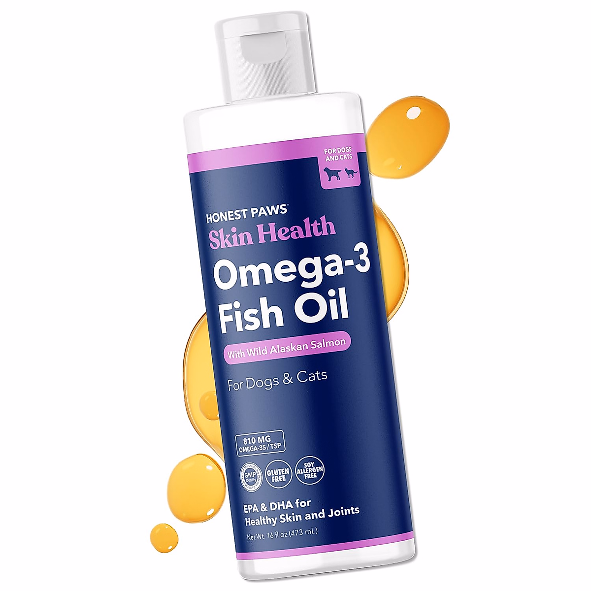 Honest Paws Fish Oil for Dogs - Omega 3 Wild Alaskan Salmon Oil - Healthy Skin, Joints, Nutritional Support, Shiny Coat - Fatty Acid, Pollock Oil - Sustainably Sourced - 16 Oz