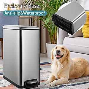 Arlopu 13.2 Gal Slim Kitchen Trash Can with Lid, 50L Stainless Steel Garbage Can, Large Kitchen Rubbish Can, Step Trash Bin w/Foot Pedal and Inner Bucket, Bathroom Trash Can Airtight,Silver