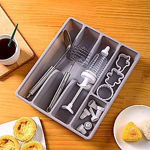 SOUJOY 4 Pack Utensil Organizer Silverware Drawer Organizer, 5 Component Cutlery Storage Tray, Plastic Compact Kitchen Utensil Holder for Spoons Forks Knives, Easily Organize and Store
