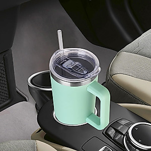 SYACOT 40 oz Tumbler with Handle and Straw Stainless Steel Insulated Tumbler Leak Proof Lid and Straw Lid Reusable Travel Mug Coffee Mug Cup Dishwasher Safe Keep Drinks Cold and Hot (Jade)