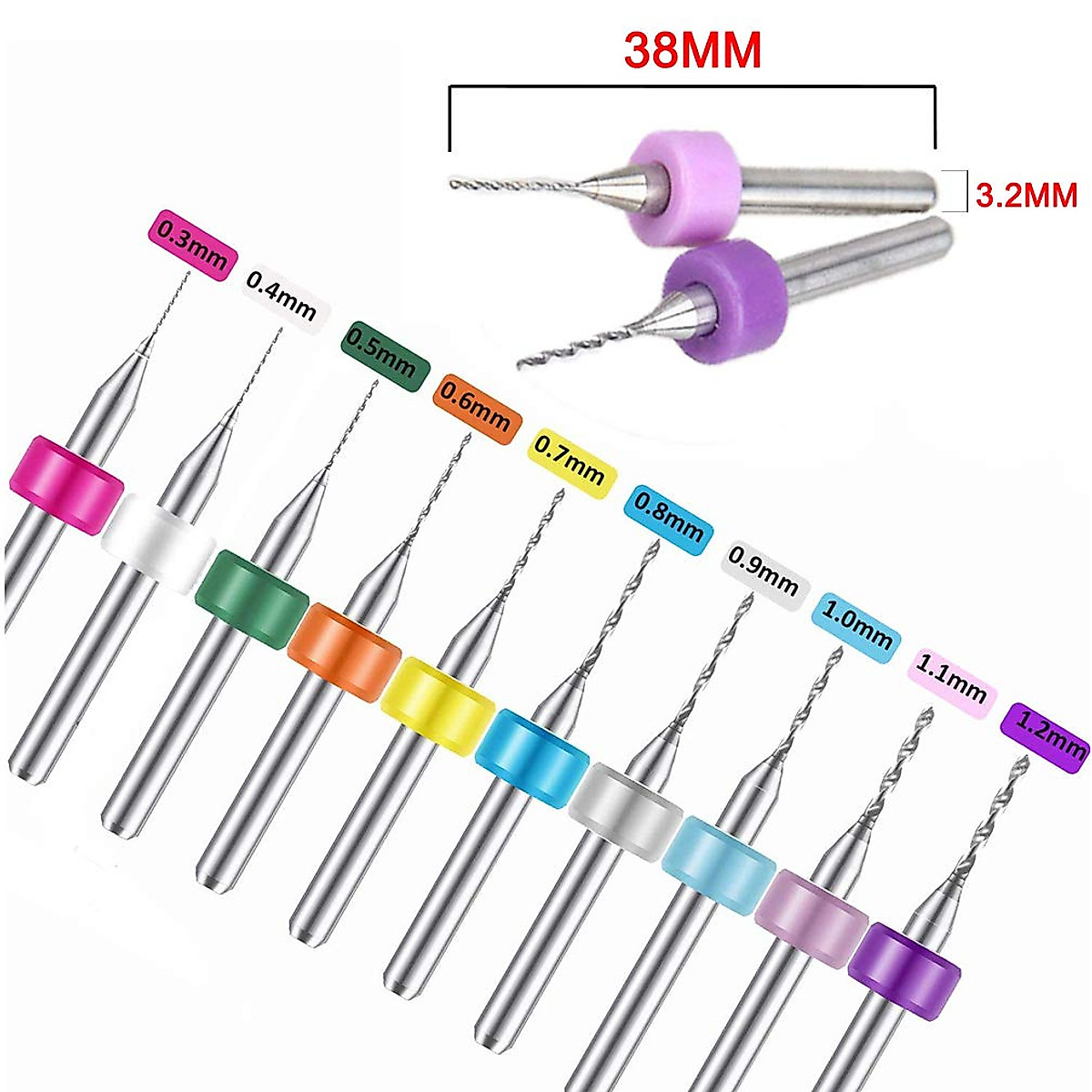 Micro Drill Bits - 10Pcs 0.3mm to 1.2 mm Tungsten Carbide PCB Print Circuit Board Tip Rotary Tool Jewelry CNC Engraving Drill Bits Set for PCB Circuit Board, Dremel PCB Jewelry Making (0.3-1.2mm)