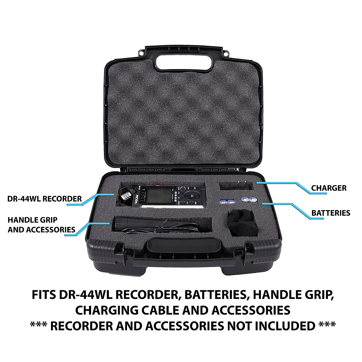 CASEMATIX Portable Recorder Case Compatible with Tascam Portacapture X8, DR-05x Dr-40x 22L 100MK 100MKiii 44WL Recorder, Mini Tripod, Adapter, Mic Windscreen and More - Customizable Hard Case Only