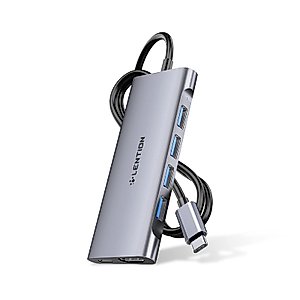 LENTION 3.3FT Long Cable USB C Multiport Hub with 4K HDMI, 4 USB 3.0, Type C Charging Compatible 2023-2016 MacBook Pro, New Mac Air/iMac/Mac Mini, More, Stable Driver Adapter (C35-1M, Space Gray)