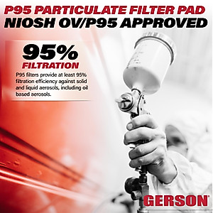 Gerson N95 Mask Replacement Filter - G95P P95 Particulate Filter Pad, 95% Filtration, for Adults, Use with Gerson Half-Mask and Full Face Respirators (10ea/Box)