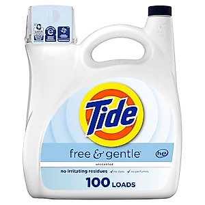 Tide Free & Gentle Liquid Laundry Detergent, 100 Loads, 132 fl oz, Tide Laundry Detergent, Clean Laundry Detergent