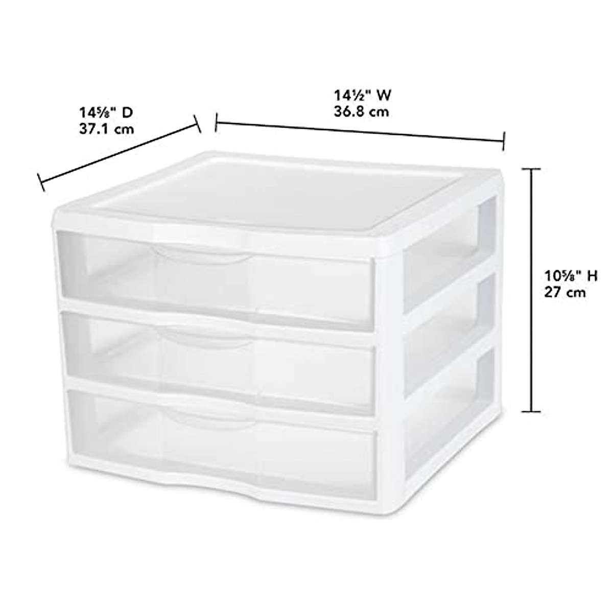 Sterilite Clear Plastic Stackable Small 3 Drawer Storage System for Home Office, Dorm Room, or Bathrooms, White Frame, (6 Pack)
