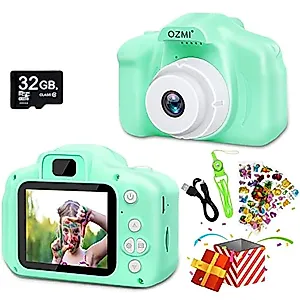 Kids Digital Cameras, Children's Gifts, Camera Digital Toys with 32 GB Memory Card and Reader (Green)