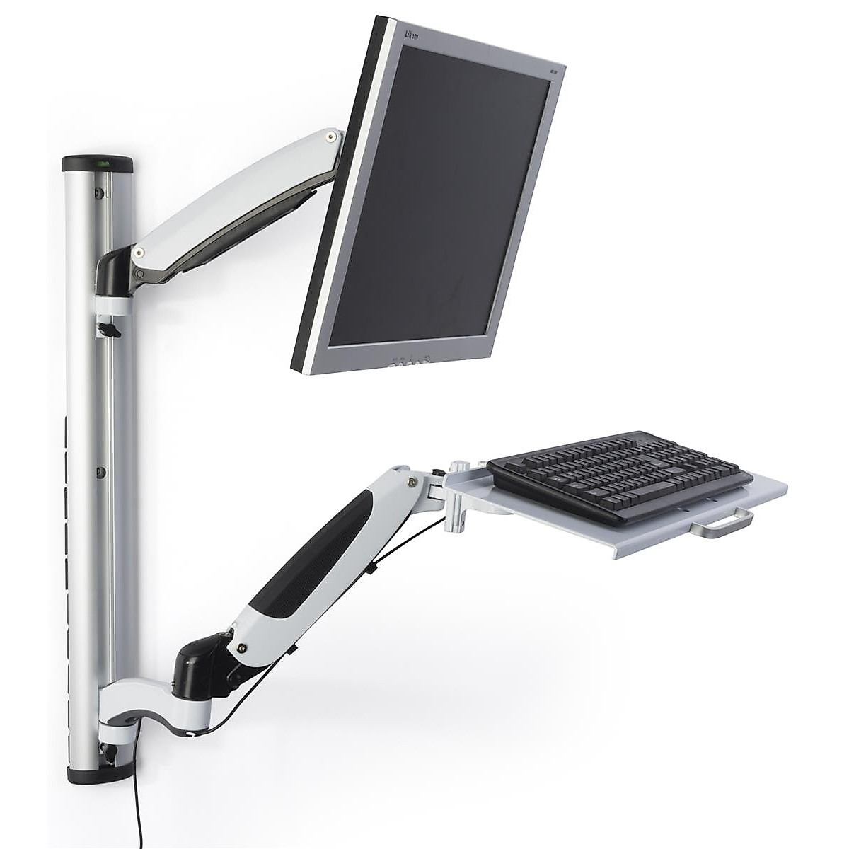 Displays2go Monitor Desk Mount Stands, Aluminum, Adjustable Height – Silver (VMSSWWMA27)