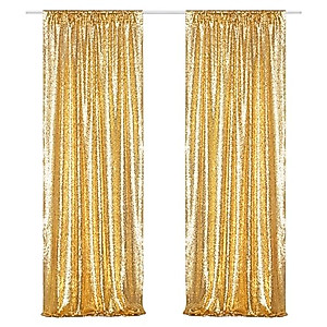Poise3EHome Gold Sequin Backdrop Curtains, 2 Panels Gold Sequin Backdrop, 2FTx8FT Sequin Curtains for Party Wedding Sequence Backdrop
