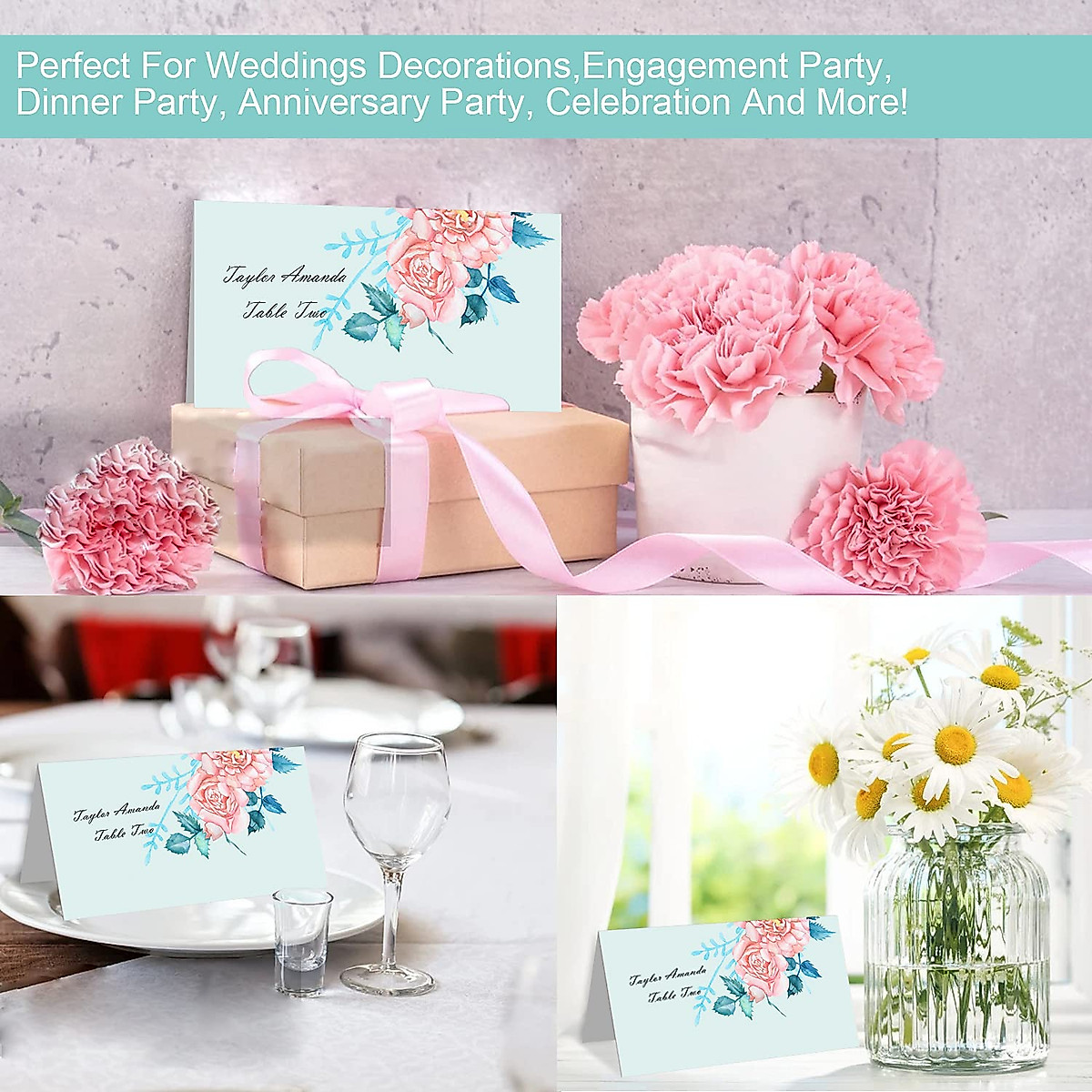 Place Cards for Table Setting, 120 Pack Table Name Tent Cards, Floral Blank Seating Place Cards for Weddings, Food Buffet, Parties, Dinner Table, Christmas, Thanksgiving