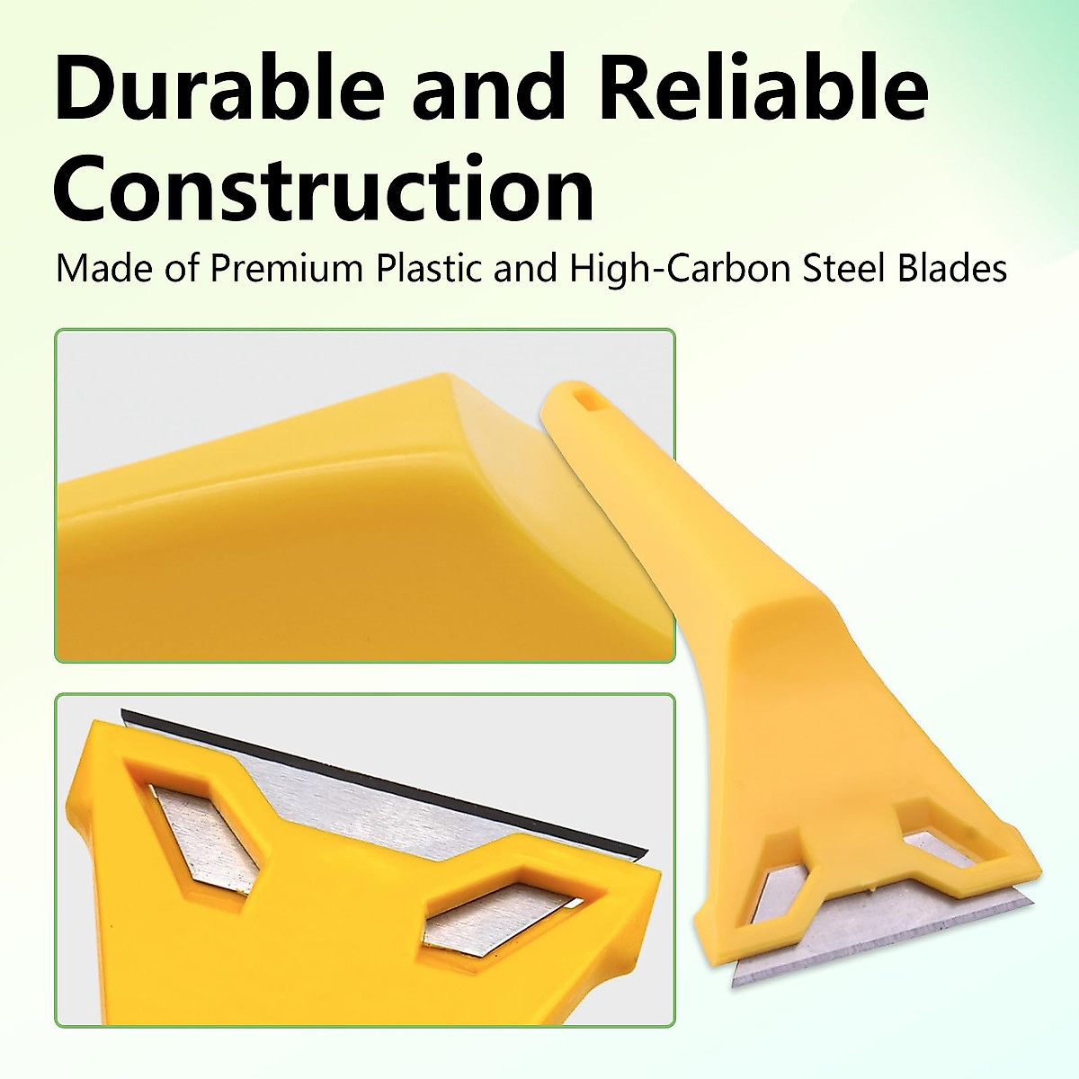 YAFIYGI Glass Scraper Heavy Duty Window Paint Scraper Plastic Razor Blade Scrapers Knife Tool for Stains Paints Putty Glue Residue Wallpaper Mud Windshields Removing Remover Cleaner(Yellow)