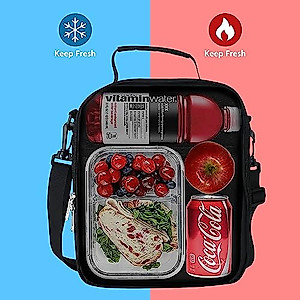 Lunch Box for Men Women Adult, Insulated Leakproof Small Lunch Bag, Reusable Portable Lunchbox for Office Work Picnic, Black