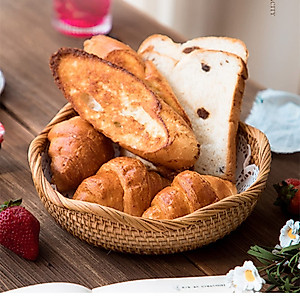 Peohud Set of 3 Rattan Bread Basket, Natural Wicker Fruits Bread Baskets, Wicker Food Storage Baskets Serving Bowl for Bread, Snack, Fruit, Vegetable, 9"/10"/11"