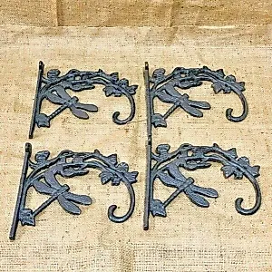 4 Dragonfly Plant Hook Hangers Cast Iron Antique Style Rustic Farmhouse Hanging for Mudroom, Coat Hook, Purse Rack, Hat Hooks