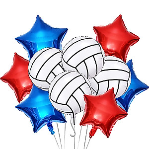 Wdecorm 14Pcs Volleyball Balloons Set, 4Pcs 18 inch 10 Pcs Red Blue Star Mylar for Sports Themed Birthday Baby Shower Senior Night Celebration Party Decoration Supplies
