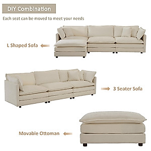 Tmsan 111.42" Modular Sectional Sofa, Convertible Modern L Shaped Sofa Chenille Cloud Couches Set with Ottoman for Living Room Bedroom Apartment Office, 3 Seater