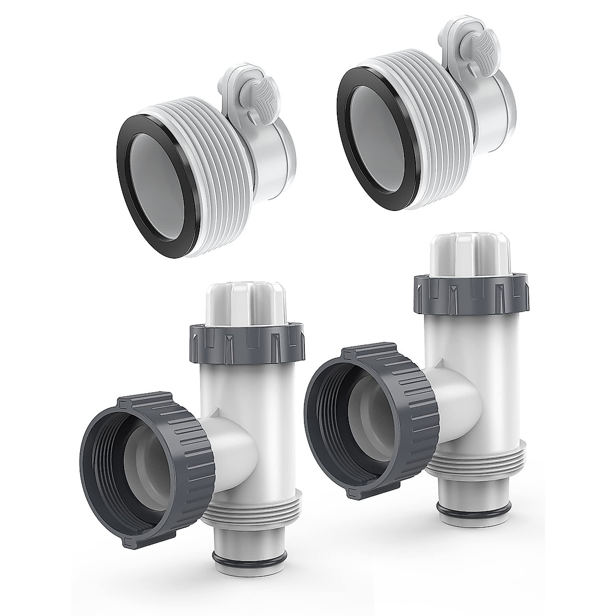 POOLHACKER Replacement Type B Hose Adapter 1.25" to 1.5" with Plunger Valve Parts for Above Ground Pool, Hose Adapter B & Shut Off Valve with Gaskets & Nuts for Above Ground Pool (2 Pack)