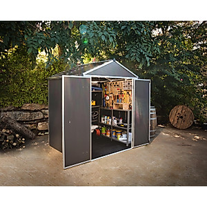 Palram - Canopia Rubicon Storage Shed, 6'x10' DIY Backyard Shed, Gray Polycarbonate Panels and Aluminum Frame, Sheds & Outdoor Storage for Lawn Mower, Bike, Garden Tools, Outdoor Storage Box Shed