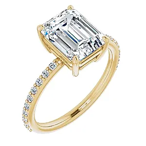 10K Solid Yellow Gold Handmade Engagement Rings 3.0 CT Emerald Cut Moissanite Diamond Solitaire Wedding/Bridal Rings Set for Women/Her Propose Ring (5.5), White
