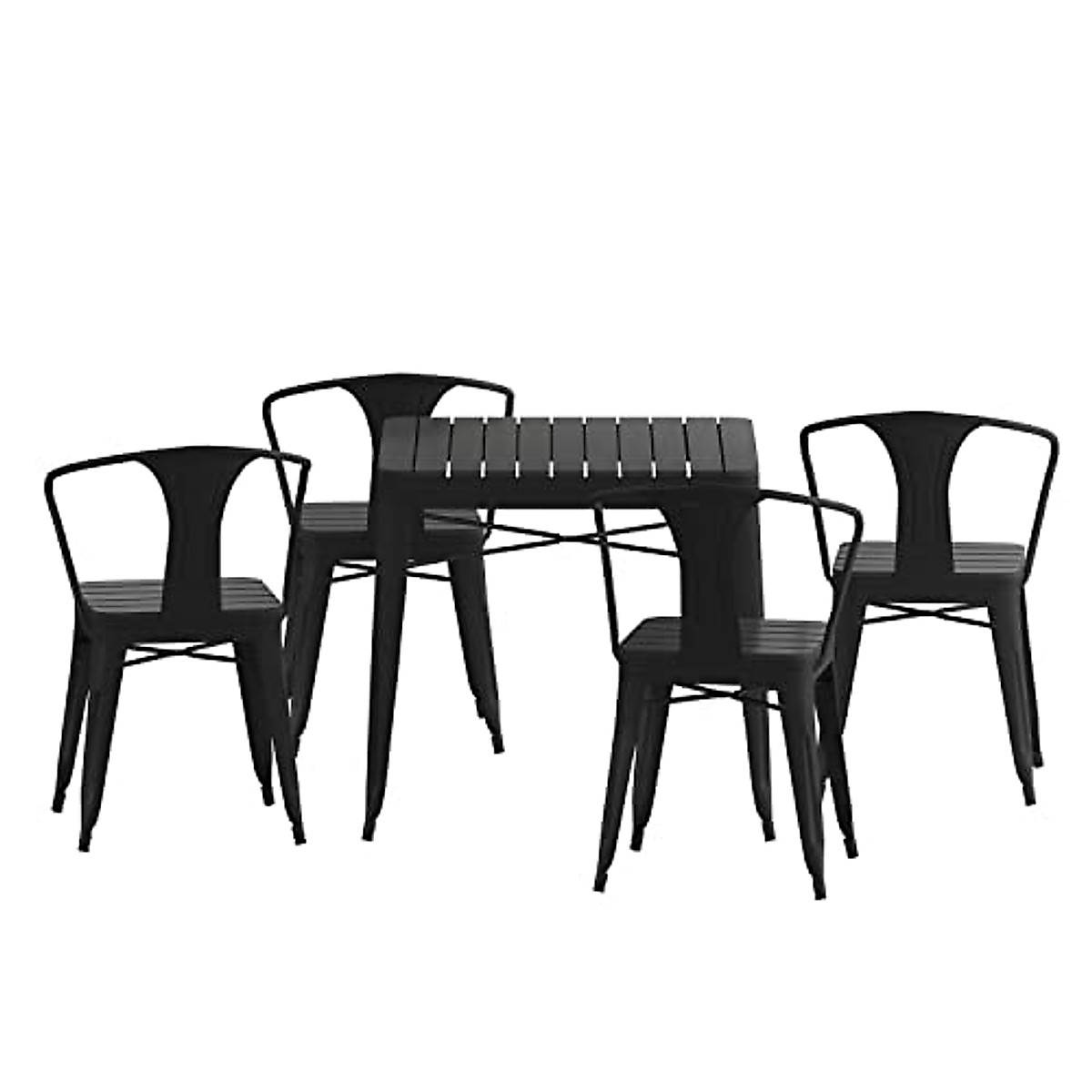 Flash Furniture Helvey Commercial Indoor/Outdoor Set 4 Metal Chairs Seats-Square Table with Poly Resin Top, 5 Piece, Black